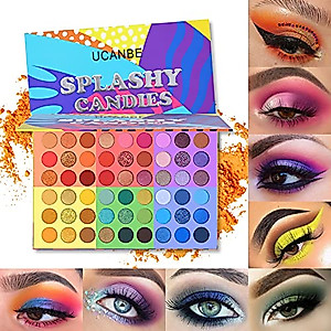 UCANBE 54 Colors Splashy Candies Eyeshadow Palette + 15pcs Makeup Brush Set, Highly Pigment Matte Metallic Shimmer Glitter Eye Shadow Bright Color Long Lasting Waterproof Easy Blending Make Up Pallet