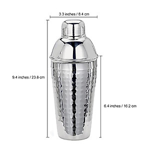 Cuisinox Stainless Steel Cocktail Shaker with Lid and Strainer, Hammered Finish, 9.4"- 24 oz