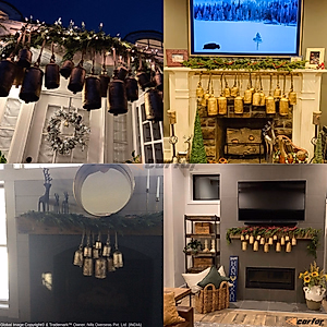 Carfar Set of 5 Rustic Style Bells Handmade Large Metal Harmony Christmas Hanging Cow Bells Complete Set on Jute Rope