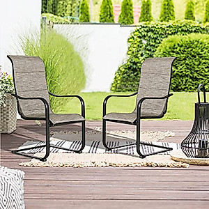 Patio Tree Outdoor Dining Chairs Patio C Spring Motion Chairs Outdoor Metal Sling Chairs with High Backrest, Set of 2