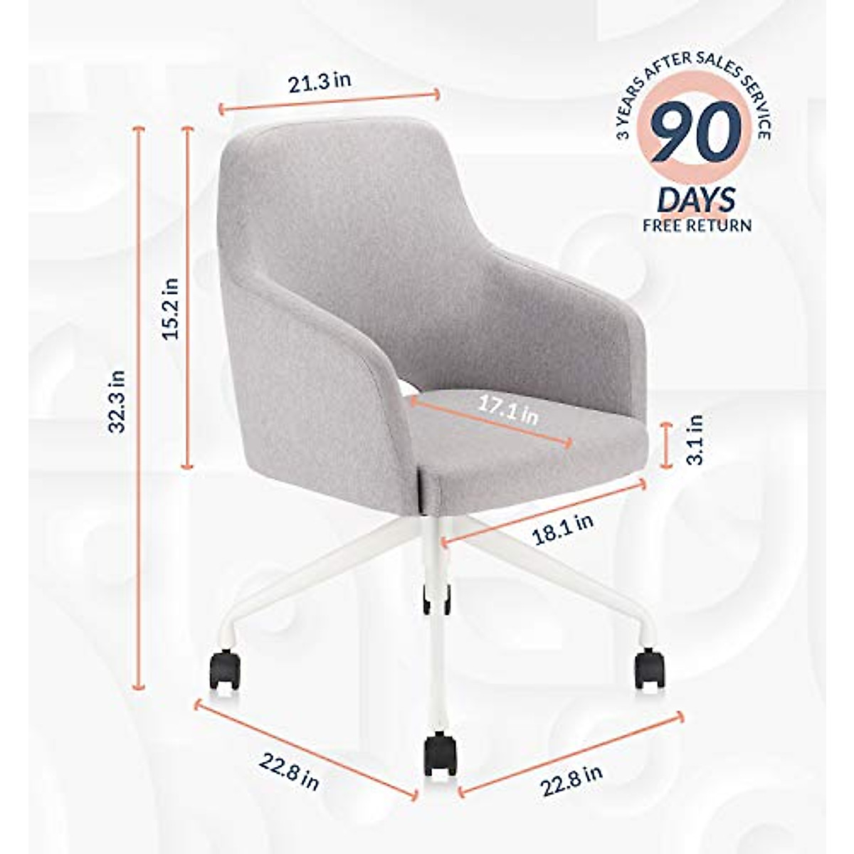 Novigo Upholstered Home Office Kid's Desk Chair Task Chair Leisure Chair for Bedroom Studying Room Vanity Room Grey