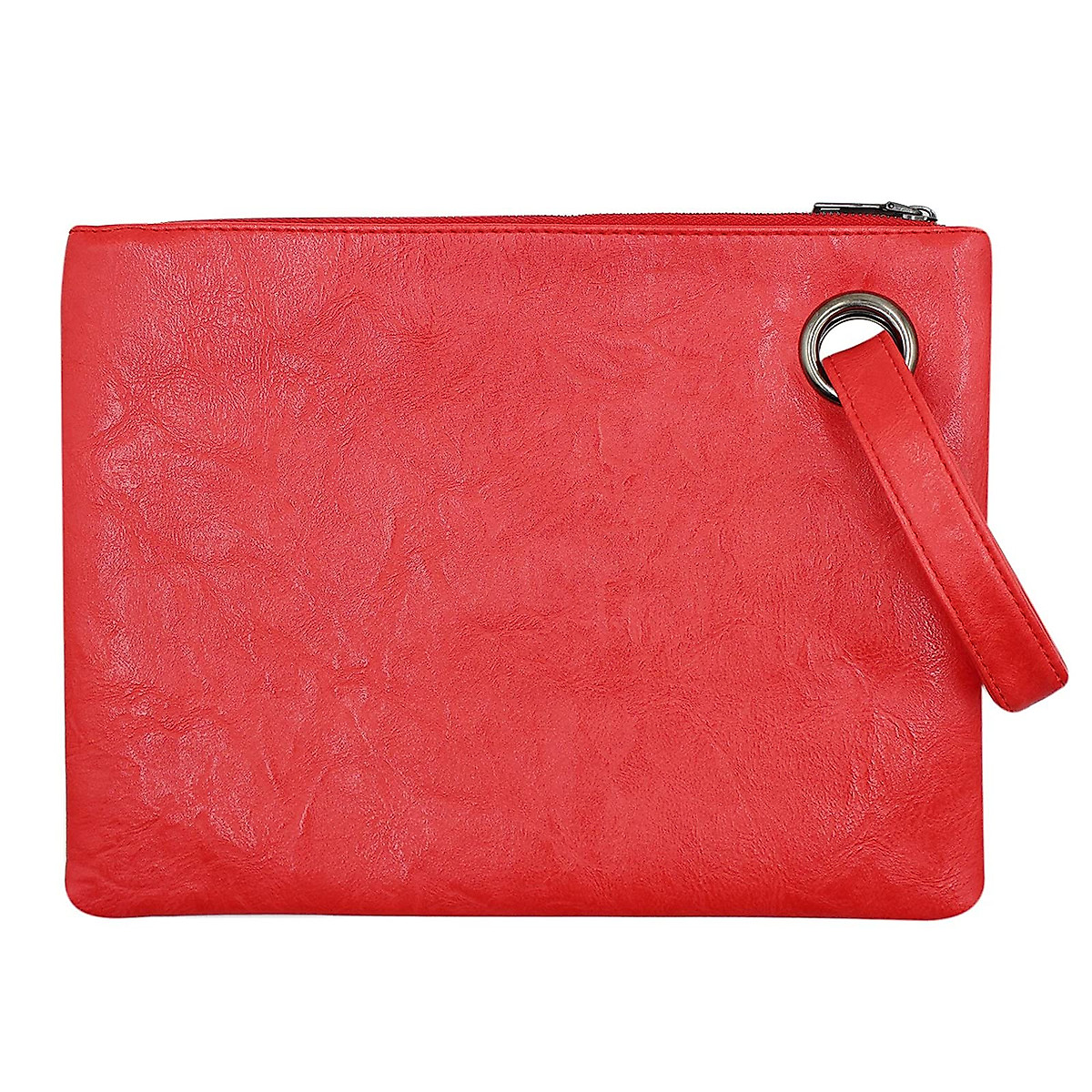 C.C-US Women Oversized Envelope Handbag Soft Leather Clutch Evening Bag Purse with Wrist Strap (Red)
