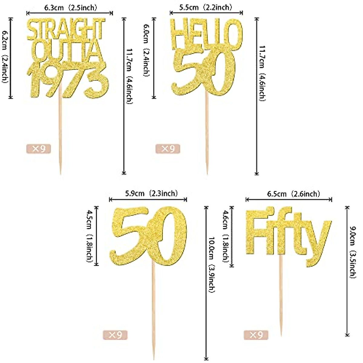 36PCS Happy 50th Birthday Cupcake Toppers Gold Glitter Fifty Hello 50 Straight Outta 1973 Cupcake Picks for Cheers to 50 Years Birthday Wedding Anniversary Party Cake Decorations Supplies