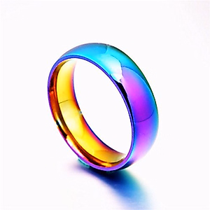 Nongkhai shop Hematite Titanium Steel Rainbow Colorful Rings Engagement Wedding Band Jewelry (ุ6)