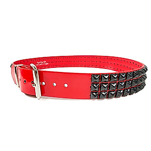 Patent Red Three Row Black Pyramid Stud Belt Vegan Leather Punk Goth Alternative USA Made (XL)