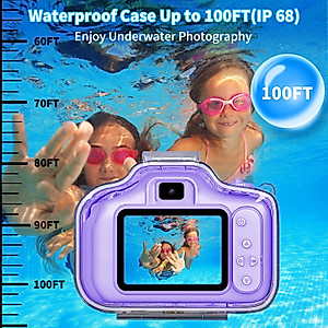 OZMI Gifts for 3 4 5 6 7 8 9 Year Old Girls Boys, Kids Selfie Underwater Waterproof Camera, Christmas Birthday Gifts for Toddler, Children Action Video Recorder Camera with 32GB SD Card, Purple