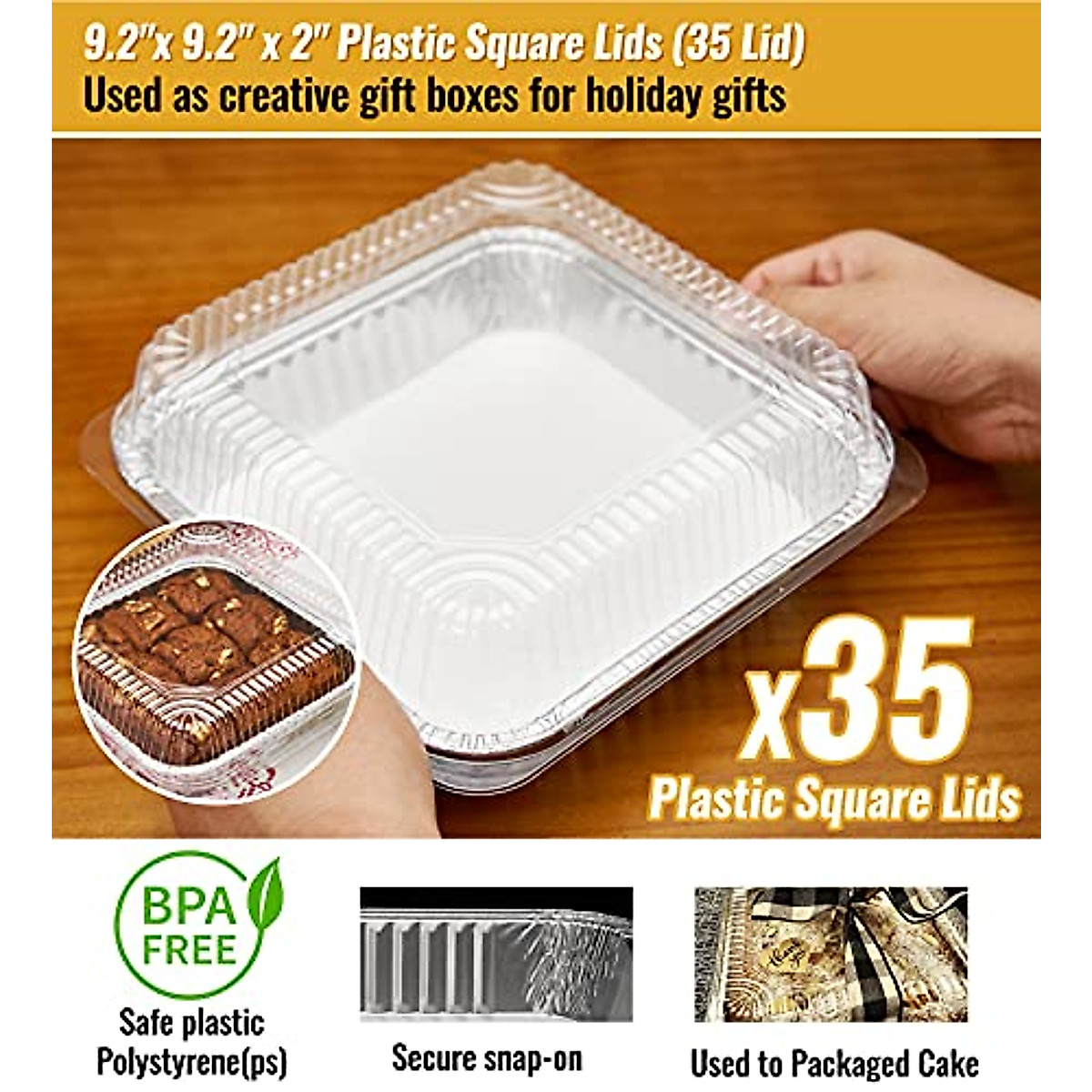 NUPICK 35 Pack 8 inch Square Baking Cake Pans with Plastic Lids and Non-Stick Paper (50 Sheets), Disposable Aluminum Foil Food Containers