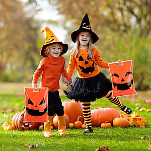 STEFORD 72PCS Large Halloween Pumpkin Face Trick or Treat Plastic Candy Bags,Jack-O-Lantern Halloween Goodie Bags Halloween Party Favors,11"x17"