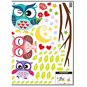 BIBITIME Night Moon Star Sky Wall Sticker Love Family Owls on The Tree Branch Wall Decal for Nursery Bedroom Kids Room Decor,25.19" x 16.92"