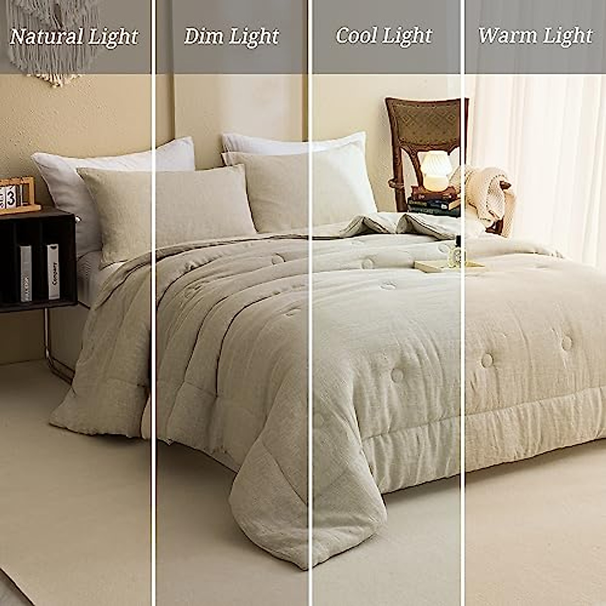 Merryword Linen Comforter Set King Size Natural French Flax Linen Bedding Comforter Set Soft Breathable Moisture Wicking Comfy Bedding 3 Pieces (Linen, King)