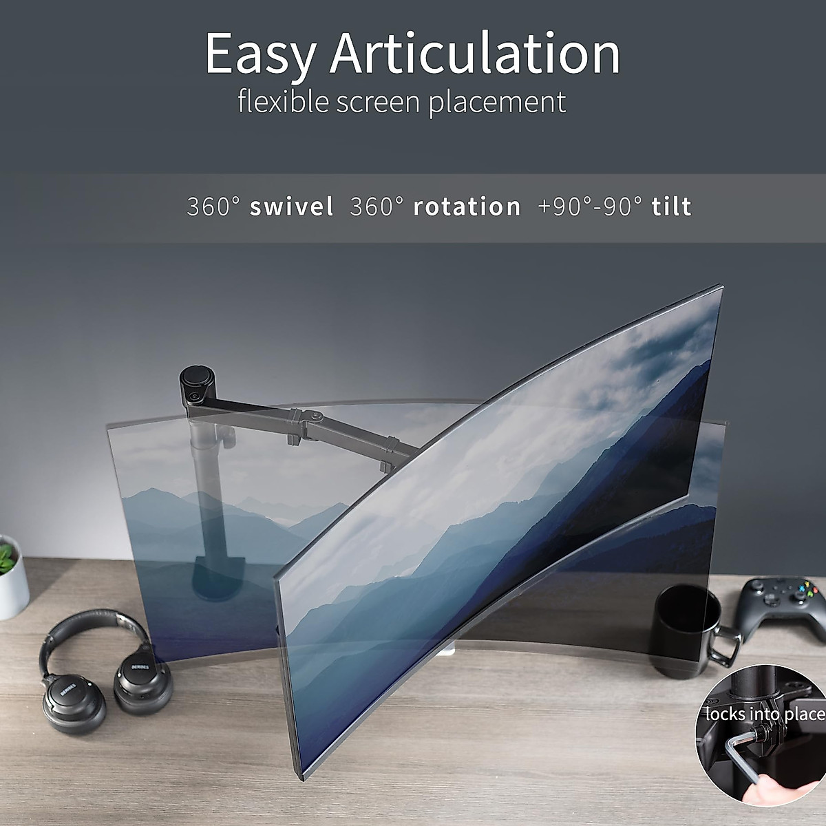 VIVO Single Monitor Arm Desk Mount, Holds Screens up to 32 inch Regular and 38 inch Ultrawide, Fully Adjustable Stand with C-Clamp and Grommet Base, VESA 75x75mm or 100x100mm, Black, STAND-V001