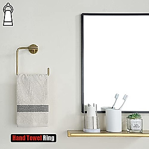 JQK Towel Ring Brushed Gold, Stainless Steel Square Ring Towel Holder for Bathroom, 6 Inch Brushed Gold Wall Mount, TR140-BG