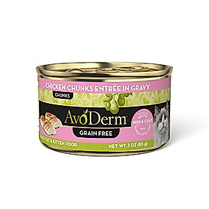 Avoderm Natural Grain Free Wet Cat Food, Chicken Chunks Entrée In Gravy, 3 Oz Cans, Case Of 24