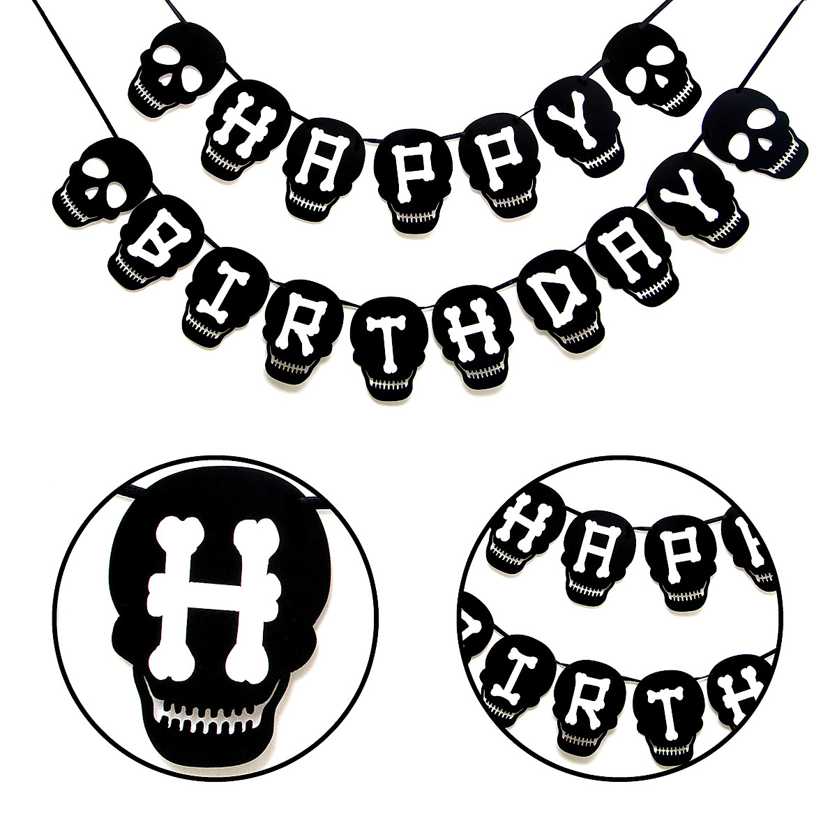 Black Skull Happy Birthday Banner - Birthday Decorations.