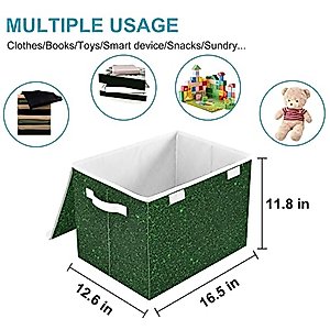 CaTaKu Emerald Green Glitter Storage Bins with Lids and Handles, Fabric Large Storage Container Cube Basket with Lid Decorative Storage Boxes for Organizing Clothes