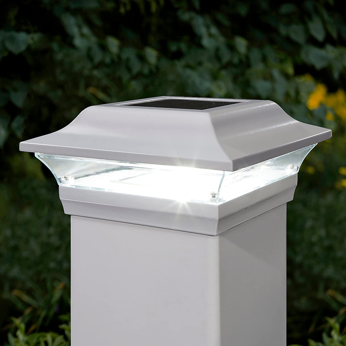 Classy Caps SL214W Imperial Outdoor Solar Post Cap Fence and Deck Light, Bright White Light, Fits 5" x 5" Post, White Powder Coated Aluminum