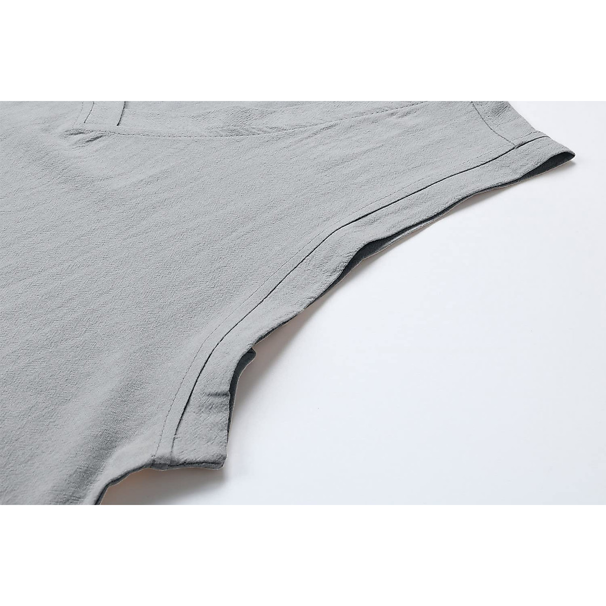 utcoco Men's Cotton Linen Tank Top Solid Color V-Neck Cut Off Tee Summer Beach Sleeveless Shirts for Men (L, Light Grey)