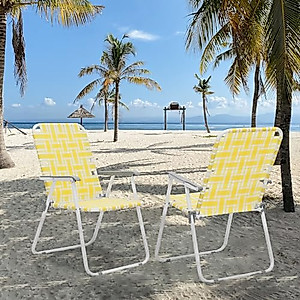 Magshion Folding Webbed Lawn Beach Chair for Adults, Lightweight Steel Frame, Portable Outdoor Camping Chairs for Fishing, Patio, Yard & Garden, Support to 250 lbs (2-Pack, Yellow)