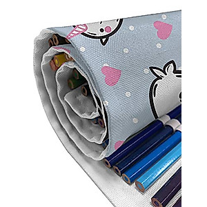 Ambesonne Narwhal Roll Up Pencil Holder, Cartoon Styled Whales with Polka Dots and Hearts Background Doodle Design, Painting Drawing Pencils Case for Artists Students, 36 Loops, Blue Pink