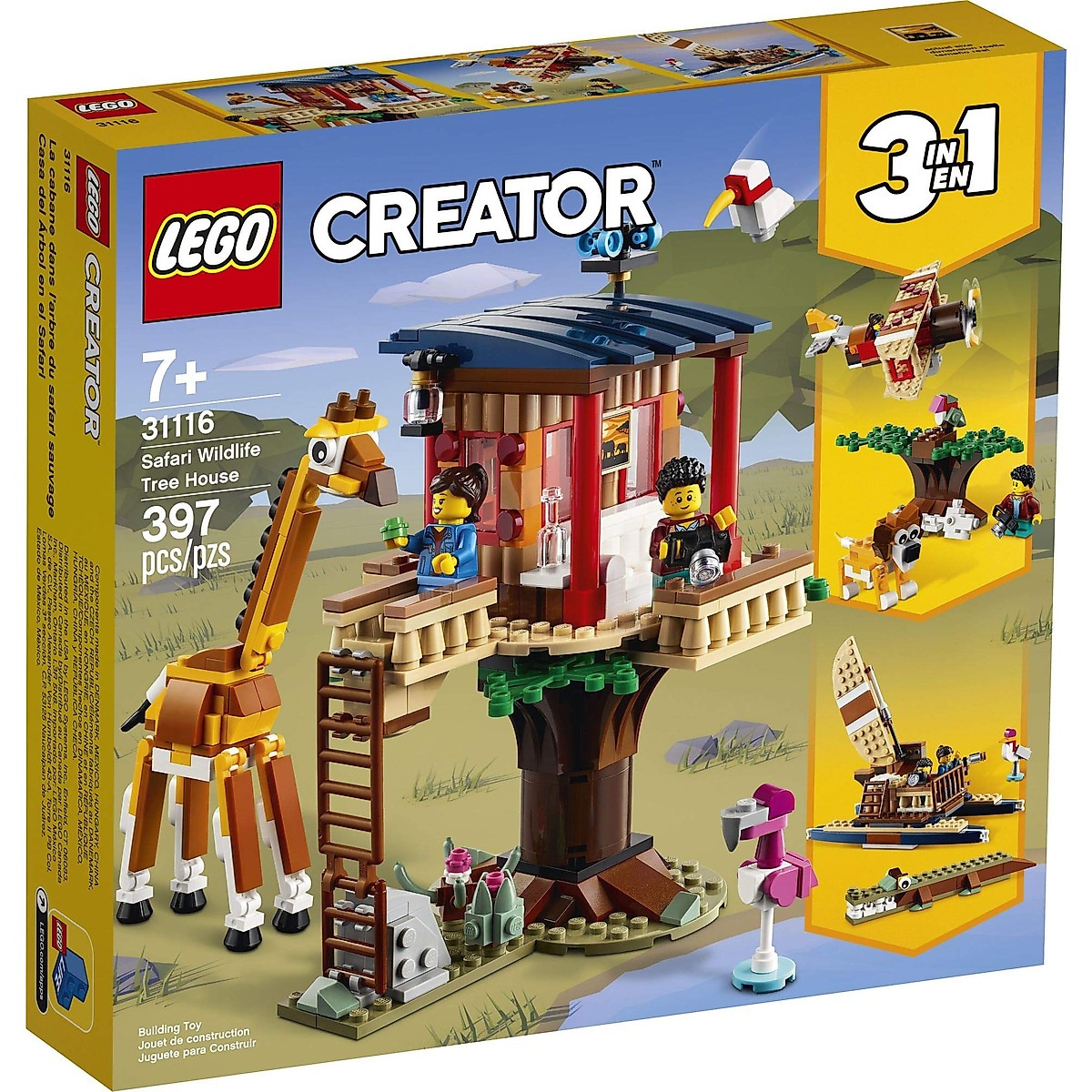 LEGO Creator 3in1 Safari Wildlife Tree House 31116 Building Kit Featuring a House Toy, Biplane Toy and Catamaran Toy; Best Building Sets for Kids Who Love Imaginative Play, New 2021 (397 Pieces)