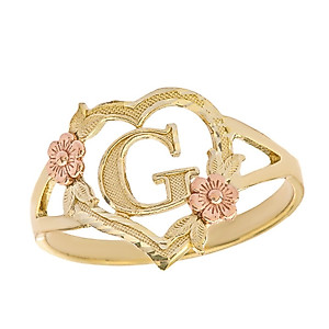 CaliRoseJewelry 10k Two-Tone Initial Alphabet Personalized Heart Ring in Yellow and Rose Gold (Size 4) - Letter G