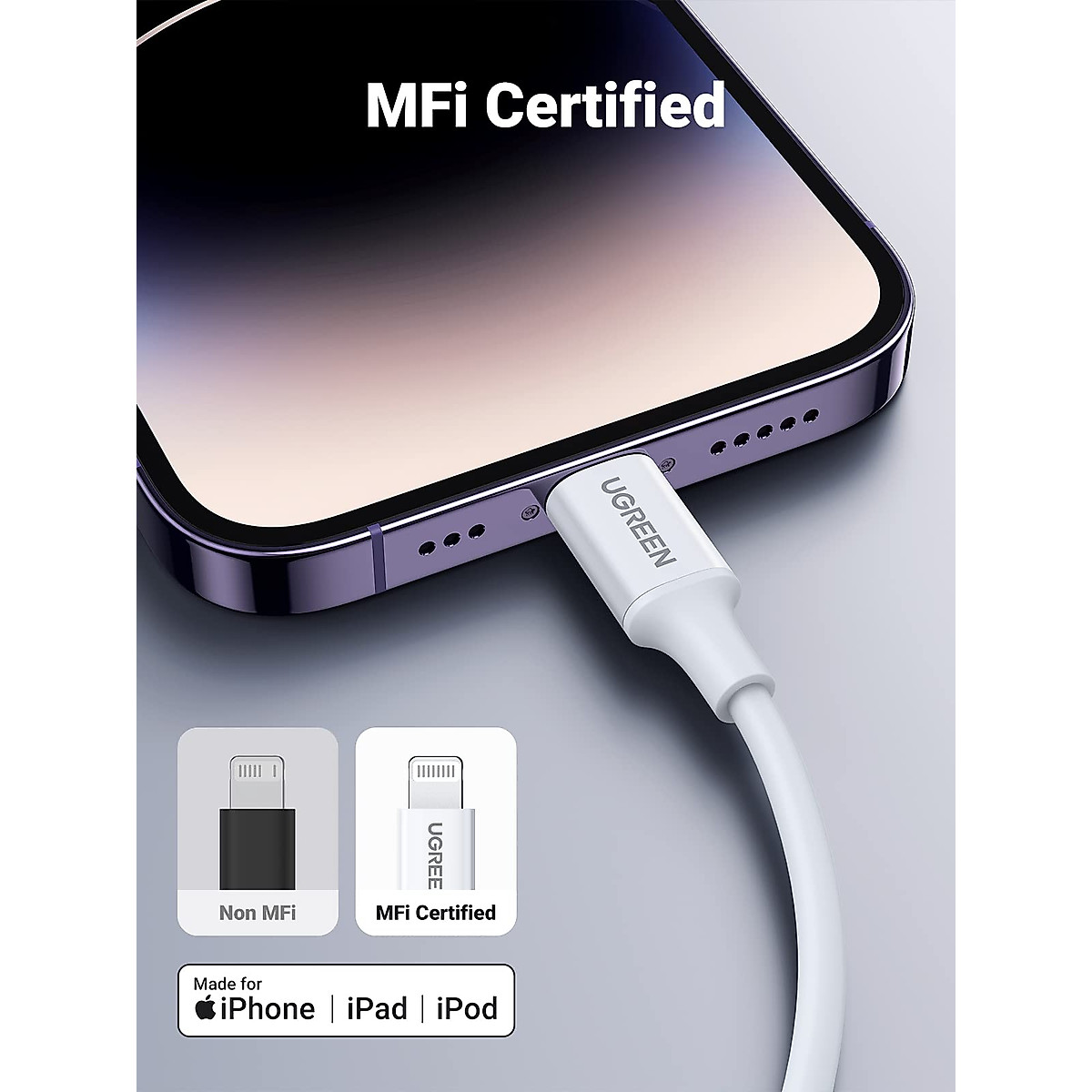 UGREEN USB C to Lightning Cable- 6FT MFi Certified PD Fast Charging Lightning Cord Compatible with iPhone 14/14 Pro/14 Pro Max, iPhone 13/12/11/X/XR/XS/8 Series, MacBook, iPad, AirPods Pro