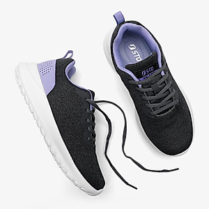 STQ Womens Water Resistant Tennis Shoes Arch Support Walking Shoes Casual Lace Up Sneakers for Workout Charcoal Grey Purple US 8