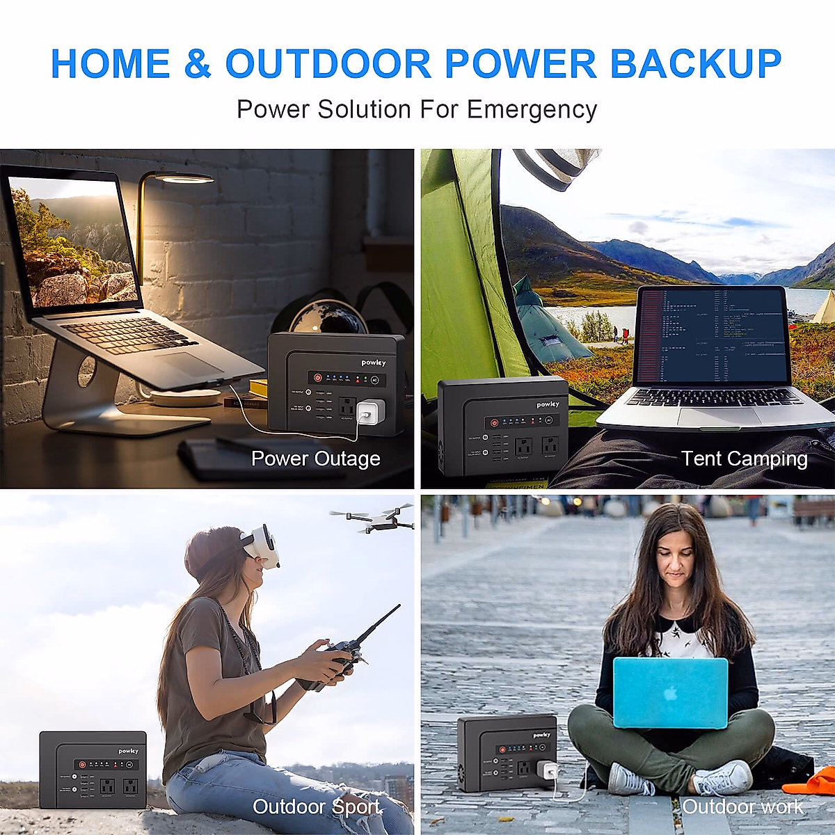 Powkey Portable Power Station 200W, 146Wh Portable Solar Generator Battery Pack with 2 Pure Sine Wave AC Outlets/4 USB A/1 DC Port, Lithium Battery Backup Power Supply for Camping Travel Outdoor Home