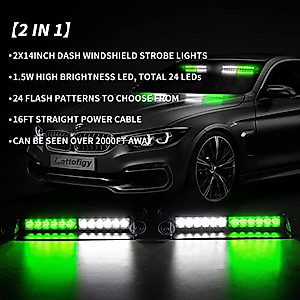 Lattofigy 2 in 1 Dash Emergency Strobe Lights 2x14 inch 24LED Safety Hazard Warning lights Interior Front/Rear Windshield Deck Split Light Bar for Car Truck Vehicles (Green/White)