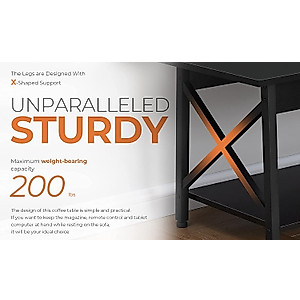 GreenForest Coffee Table Large 43.3 x 23.6 inch with Storage Shelf for Living Room, Easy Assembly, Black