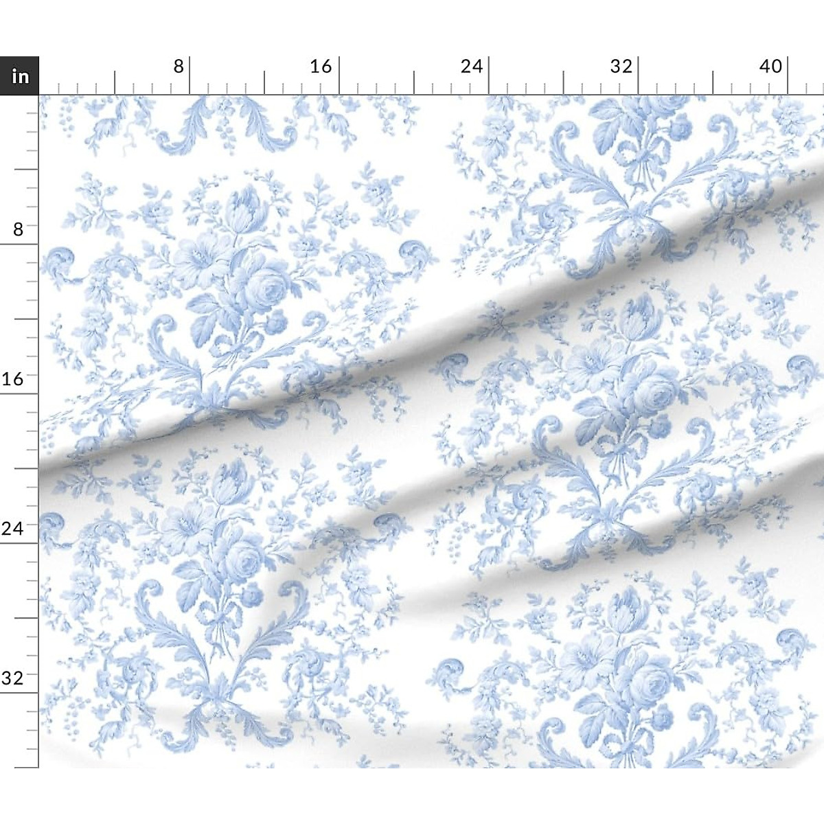 Spoonflower Fabric - Grandmillennial Cottagecore French Countryside Blue and White Floral Printed on Petal Signature Cotton Fabric by The Yard - Sewing Quilting Apparel Crafts Decor