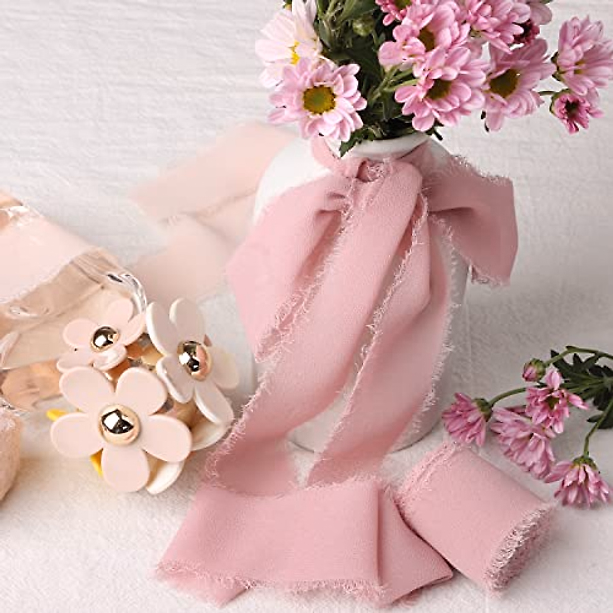 Furnizone Chiffon Silk Ribbon for Gift Wrapping, Pink Red Ribbon for Wedding Invitation Bouquet, 3 Rolls 1.5" Wide x 7 Yd Gift Wrapping Ribbon, with 10Pcs Wax Seal Stickers