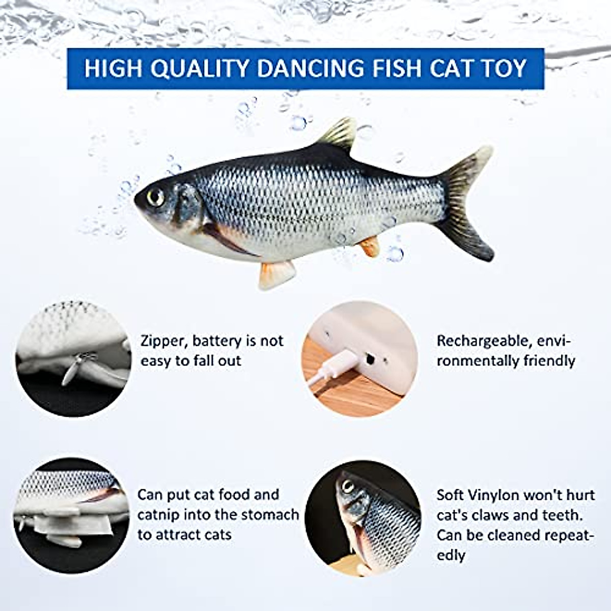 Floppy Fish Dog Toy,Floppy Fish,11" Realistic Interactive Perky Pet Floppy Fish Cat toy,USB Charging Floppy Fish Friend Dog Toy,Dog Fish Toy Flopping Can Chew and Kick,Reducing Stress For Cats