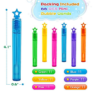 66 Pcs Mini Bubble Wands in 6 Colors, Bulk Party Favors for Kids, Themed Birthday, Christmas, New Year, Valentine, Carnival, School Classroom Prizes for Boys & Girls, Ideal Goodies Bags Stuffers