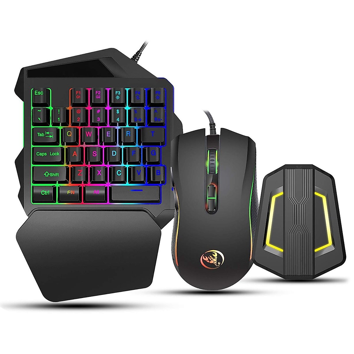 One-Handed RGB Gaming Keyboard and Combo with Converter, 3200 DPI Mouse, 35 Keys Gaming Keypad Adapter Base Kit Set for/X-One/for PS3/X-360/for Switch
