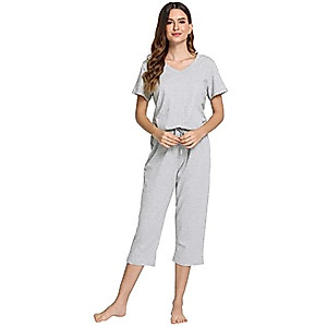 Latuza Women's Cotton Pajamas Set Tops and Capri Pants Sleepwear XL Light Gray