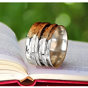 Spinner Ring Silver For Women Girls, 925 Sterling Silver Spinner Ring, Spin Ring, Three Tone Fidget Band Spinner Ring, Classic Hammered Meditaion Spinner Ring, Christmas Spinner Ring Size us 12