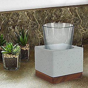 nu steel Concrete, Made of Cement Bath Accessory Set Vanity Countertop, 7pc Luxury Ensemble-Cotton Swab, Dish, Toothbrush Holder, soap Pump, Waste Basket, Tissue Box, Tray, Grey Stone/Brown