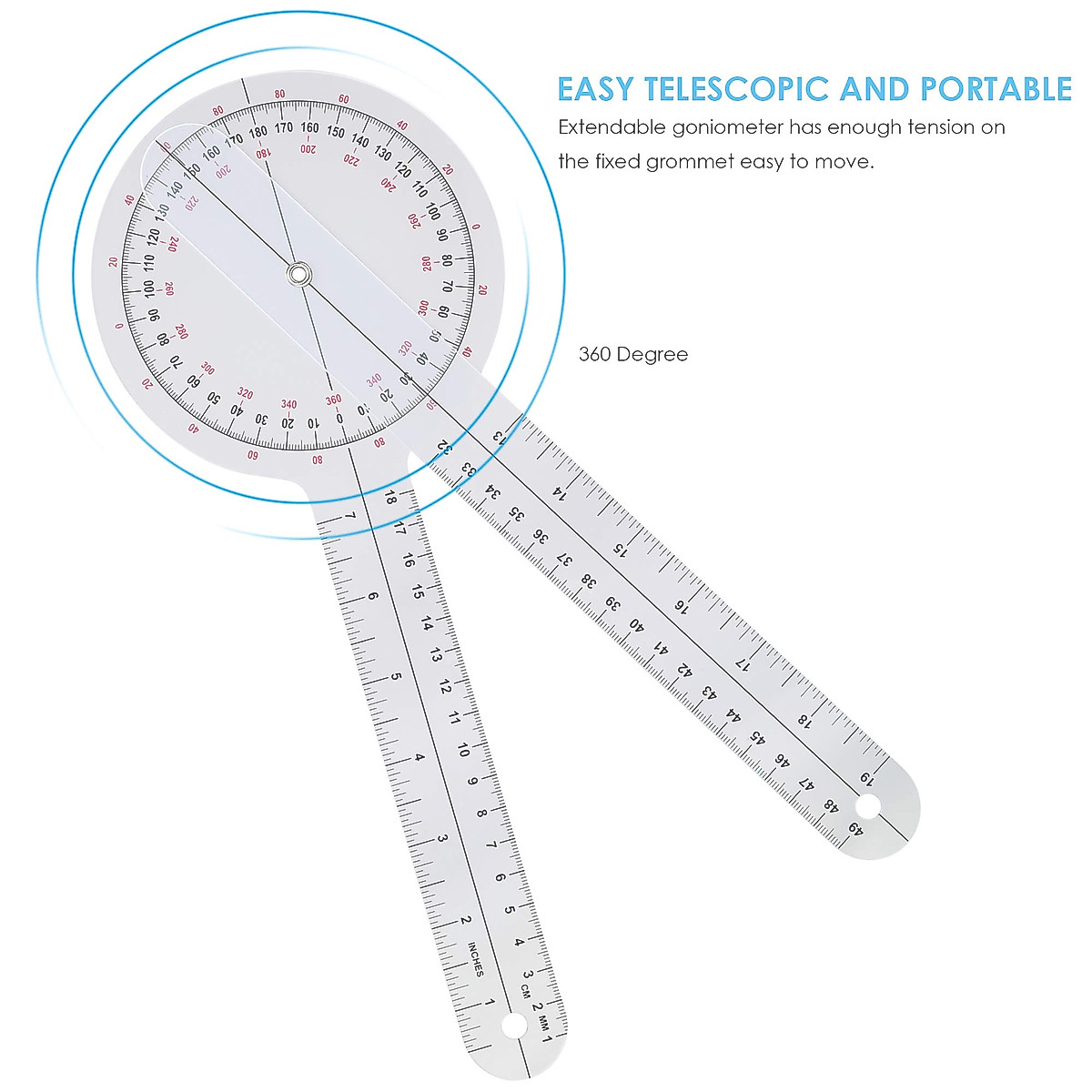 Goniometer Set 3 Pieces of 6/8/12 Inch Occupational Physical Therapy Protractor Tool Measurement Angle Ruler Kit Plastic 360 Degree Universal