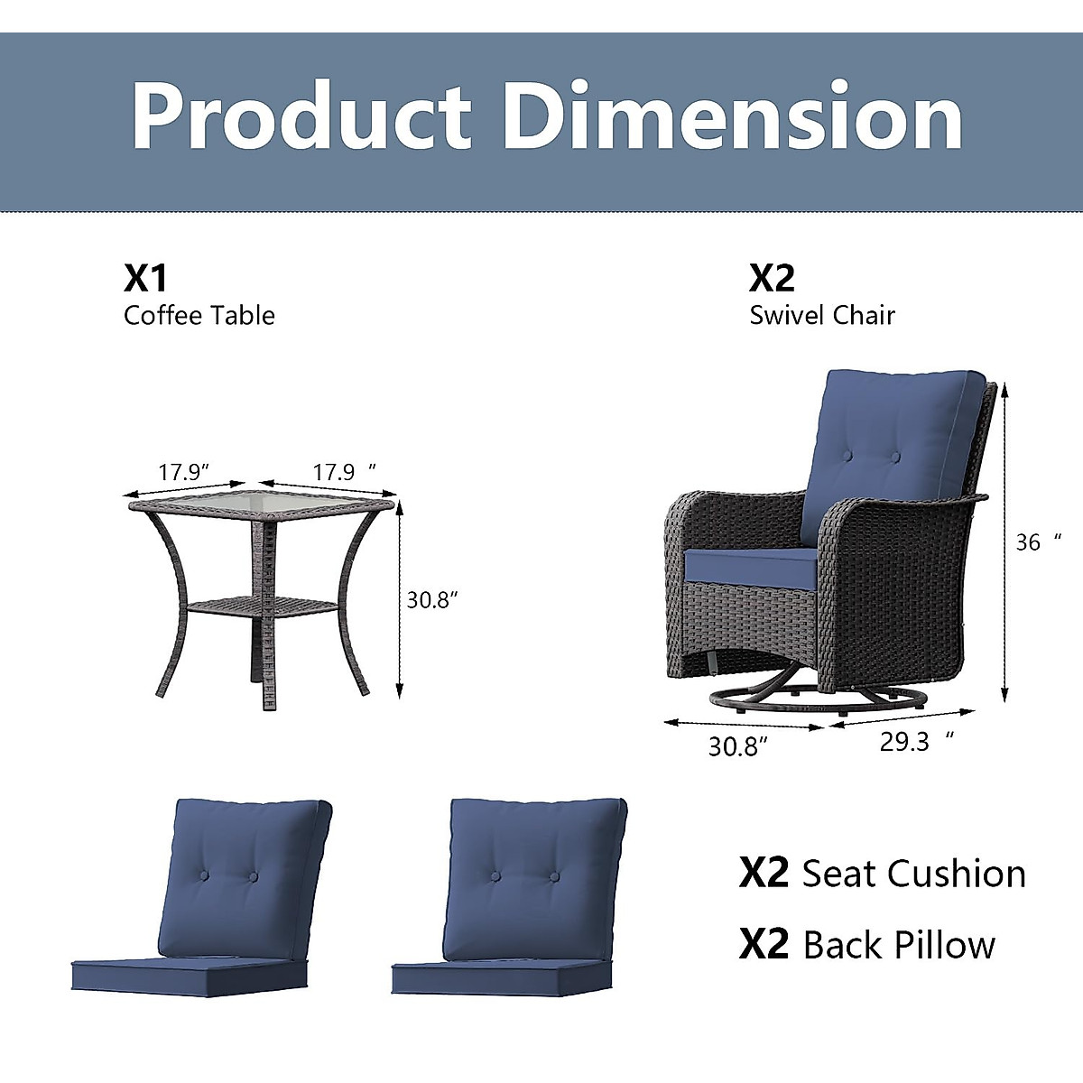 ASJMR 3 Pieces Patio Swivel Rocker Wicker Chairs-Outdoor Swivel Rocking Chairs with 1 Rattan Coffee Table 2 Thickened Cushions Outdoor Furniture Conversation Sets for Patio Porch Garden