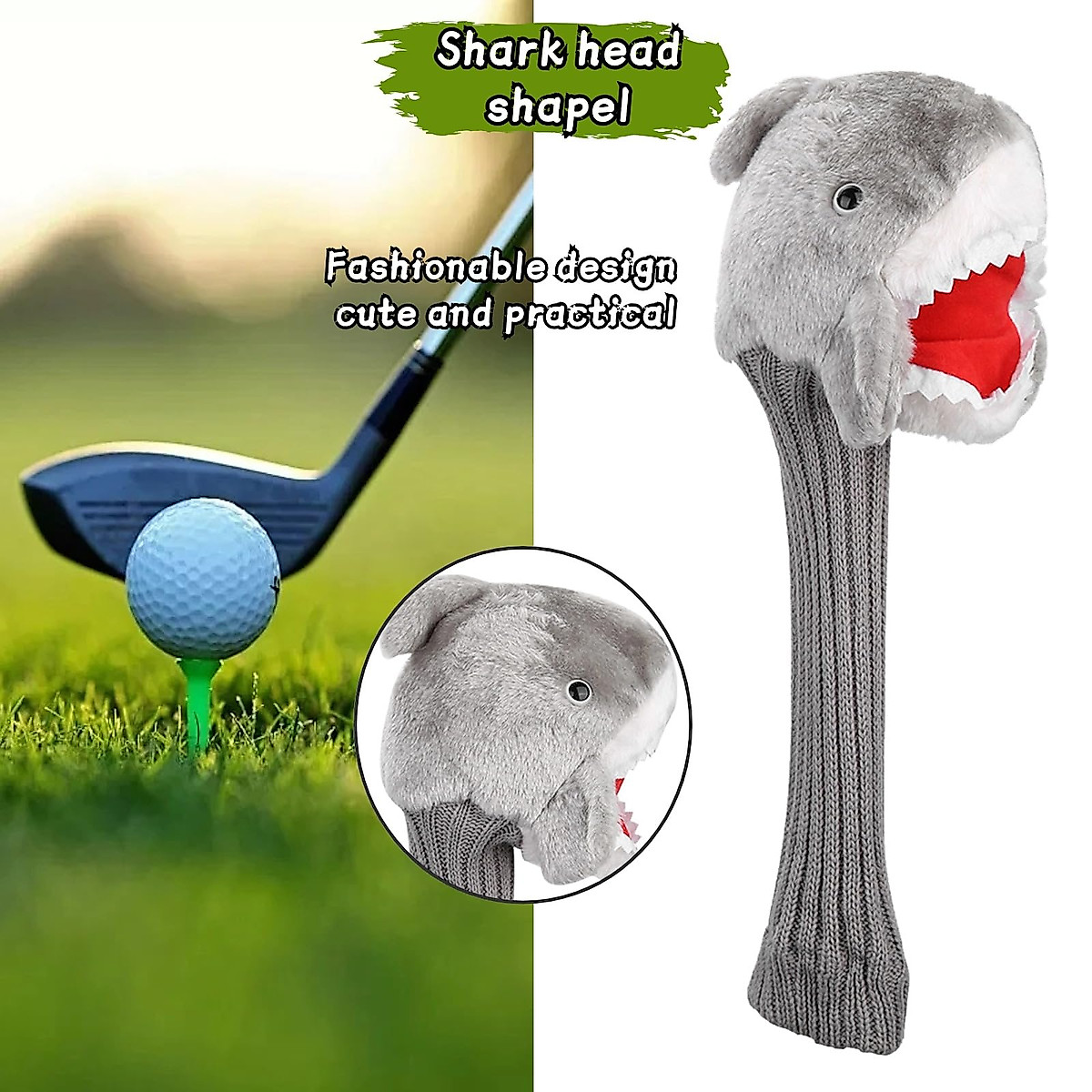 Golf Club Head Cover, Adorable Shark Head Shape Plush Cloth Golf Wood Driver Head Cover