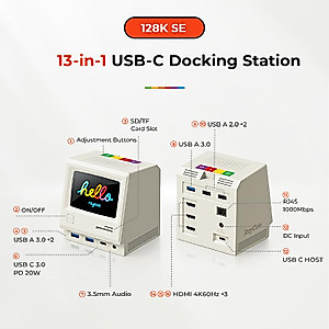 RayCue 128K SE Docking Station Triple Monitor, Digital Clock/Photo Frame,13-in-1 USBC Dock Triple 4K Display for MacBook Windows, 3 HDMI, USB C Data, Ethernet, Audio, 5 USBA Ports