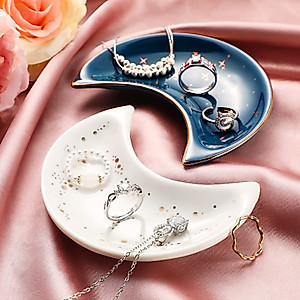 Patelai 2 Pieces Moon Trinket Tray Jewelry Dish Tray Jewelry Plate Trinket Dish Trinket Tray Ring Ceramics Jewelry Dish Gifts for Rings, Earrings, Bracelets, Necklaces, Crystals Stones