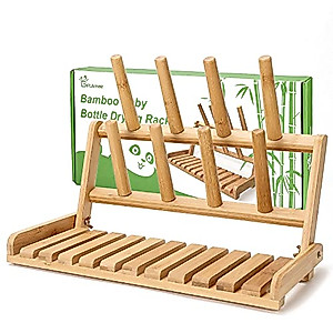 GiftAmaz Bamboo Baby Bottle Drying Rack, Space Saving Countertop Bottle Holder Portable Dryer Rack Organizer for Baby Bottles, Cups, Pacifiers and Accessories, Birthday Gift Box for Women Mother Mom