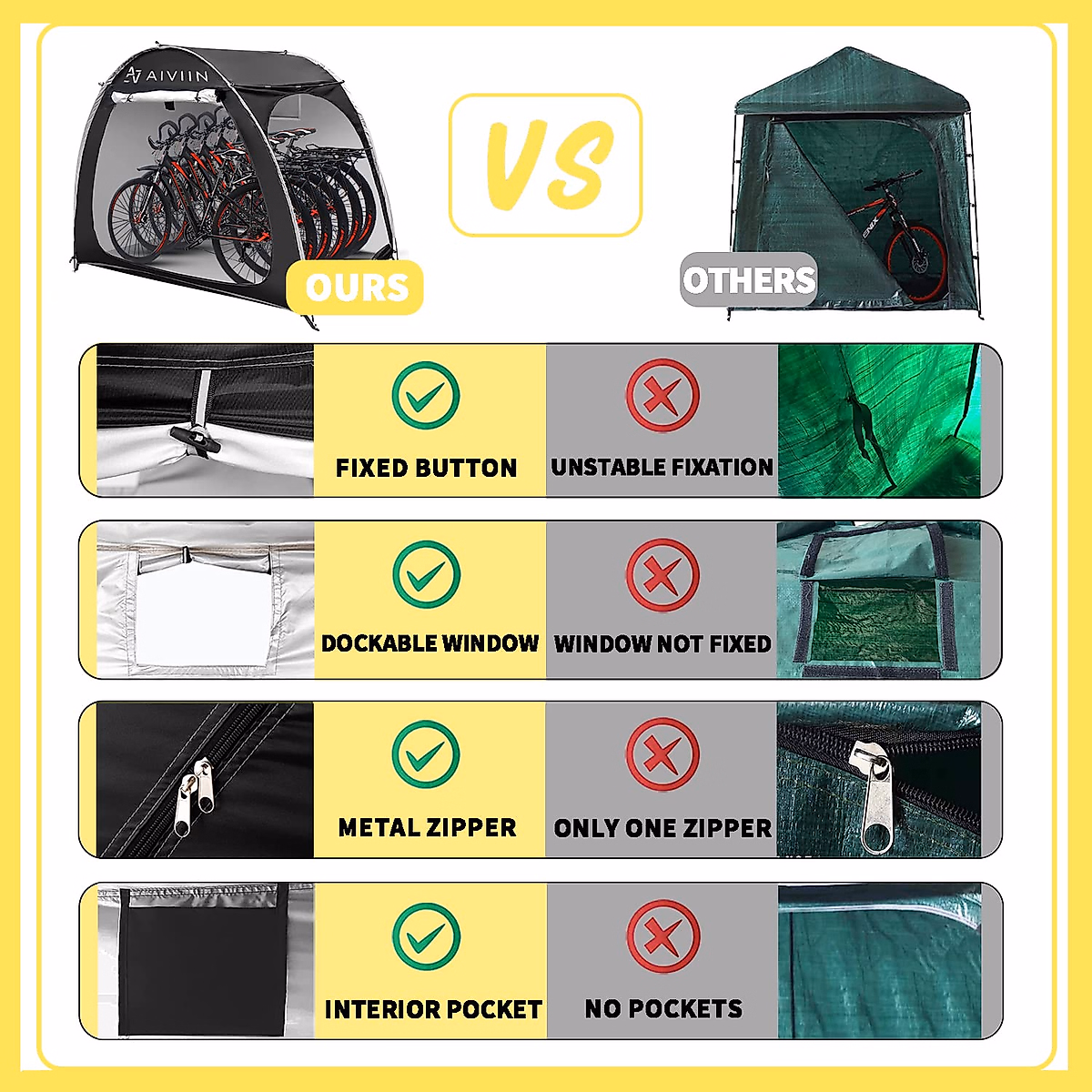 AIVIIN 4 or 5 Bike Tent, 210D Silver-plated Oxford Extra Thick Waterproof &Sunproof Large Outdoor Bikes Storage Shed for Mountain Bicycle, Motorcycle, Garden Repair Tools, Pool Toys, Lawn Mower, Black