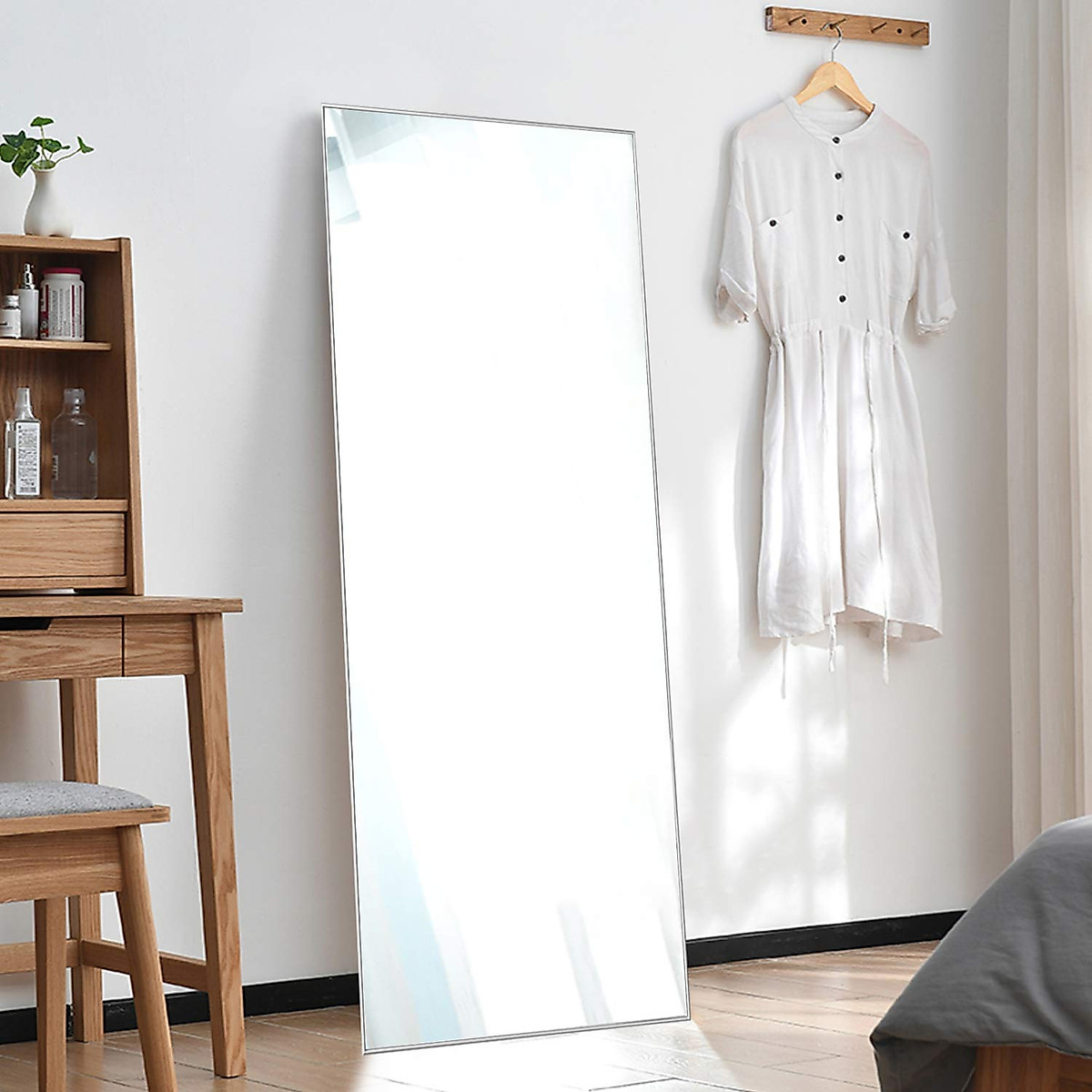 self Full Length Floor Mirror 65"x22" Large Rectangle Wall Mirror Standing Hanging or Leaning Against Wall for Bedroom, Dressing and Wall-Mounted Thin Frame Mirror - Oxidized Silver