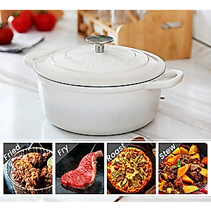 EDGING CASTING Cast Iron Dutch Oven With Lid Round Pot Enameled Covered, 7 Quart, White