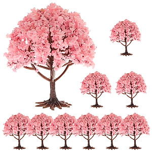 Angoily 10pcs Miniature Flower Tree Model Train Scenery Architecture Cherry Blossom Trees Mini Fake Trees for DIY Sand Table Crafts Building Model Scenery Landscape Ornaments