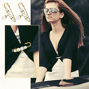 17 Pieces Pearl Brooch Pins Sweater Shawl Clips Faux Pearl Rhinestones Collar Safety Pin for Women Clothing Dresses Decoration Accessories with Storage Box(Classic Style)