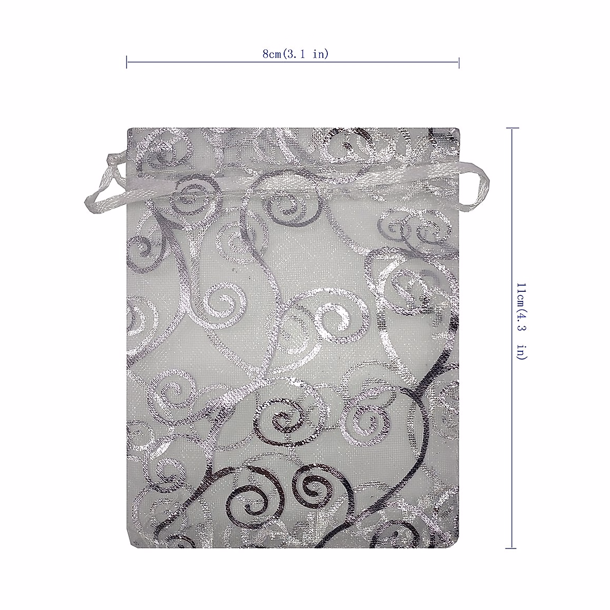 Ankirol 100pcs Sheer Organza Favor Bags For Wedding Baby Shower Rattan Print Gift Bags Samples Display Drawstring Pouches (3x4, silver)